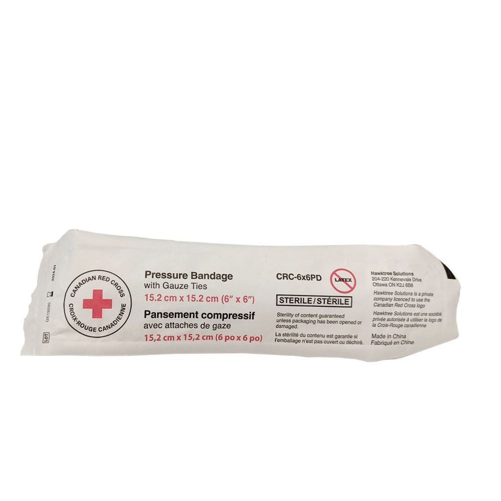 Sterile Pressure Dressing with Gauze Ties - 6" x 6" - Pack of 10